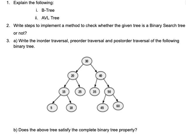 Solved 1. Explain the following: i. B-Tree ii. AVL Tree 2. | Chegg.com