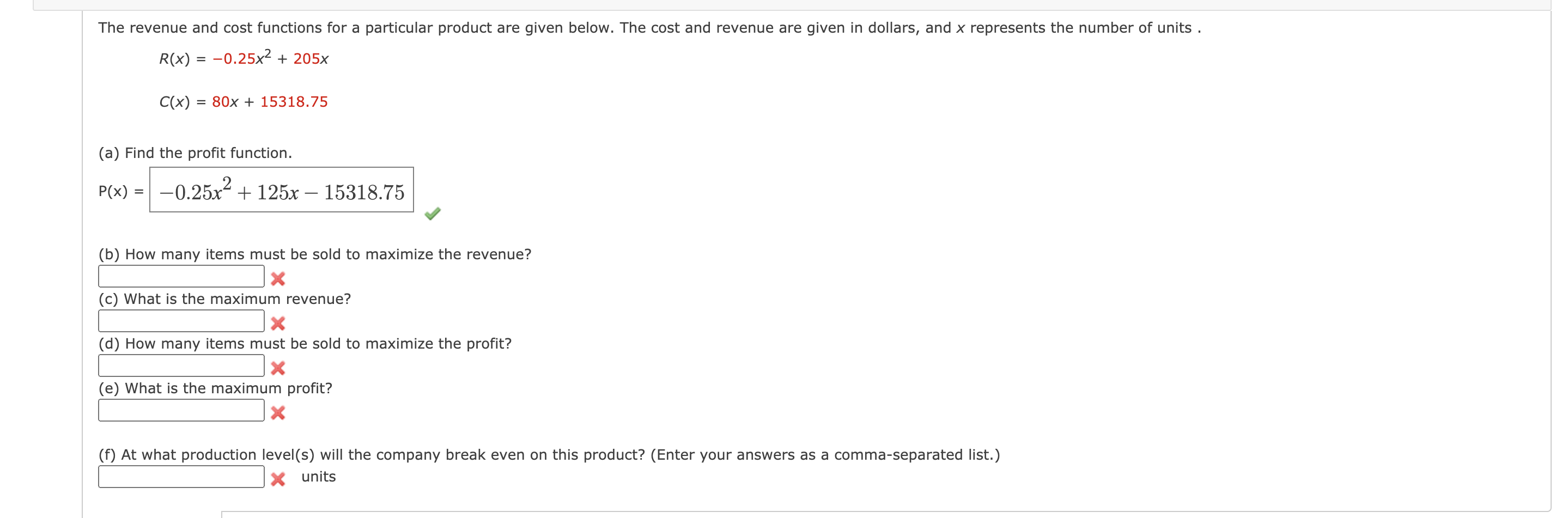 Solved The revenue and cost functions for a particular | Chegg.com