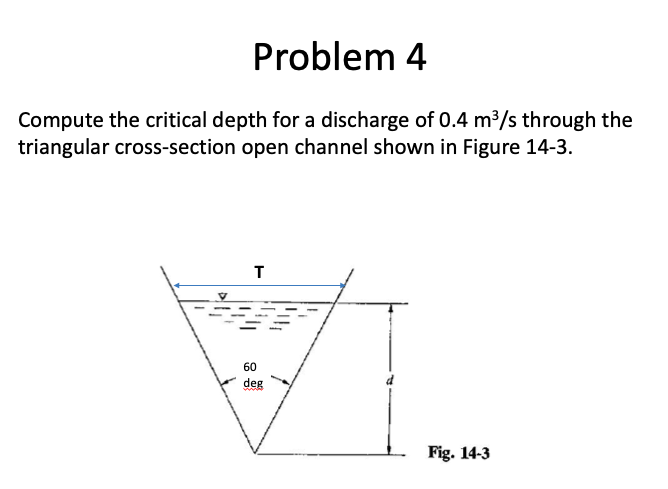 Solved Problem 4 Compute the critical depth for a discharge | Chegg.com