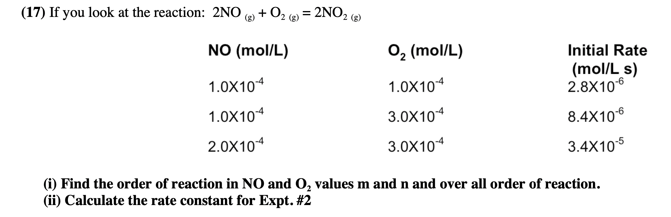 Solved If you look at the reaction: 2NO(g)+O2( g)=2NO2( g) | Chegg.com
