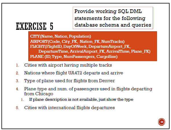 Solved Provide working SQL DML statements for the following | Chegg.com
