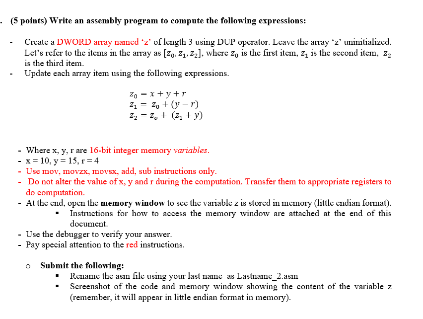 Solved (5 points) Write an assembly program to compute the | Chegg.com Solved (5 points) Write an assembly program to compute the | Chegg.com