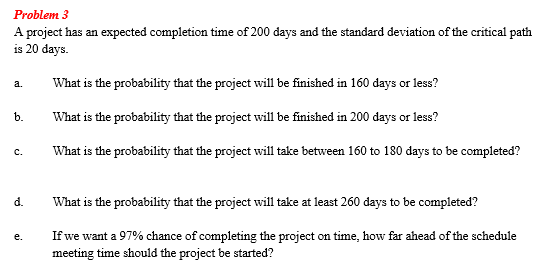Solved Problem 3 A project has an expected completion time | Chegg.com