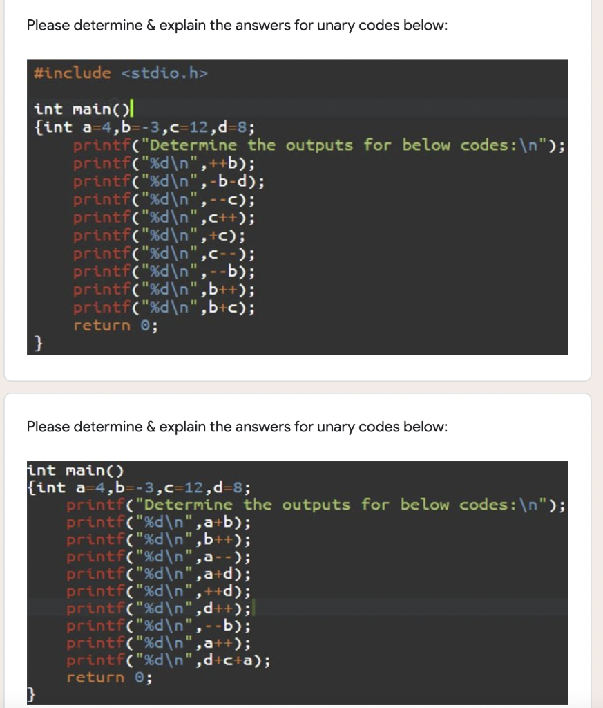 Solved Please determine & explain the answers for unary | Chegg.com