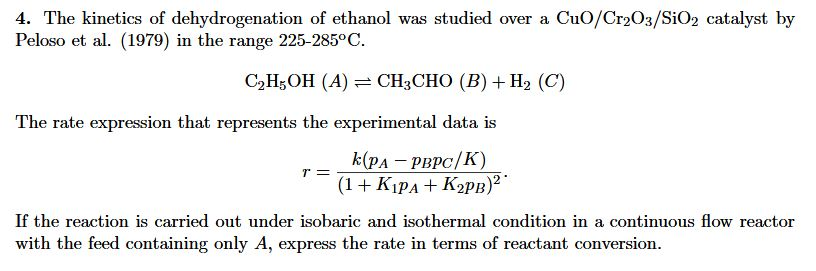 Solved 4. The kinetics of dehydrogenation of ethanol was | Chegg.com
