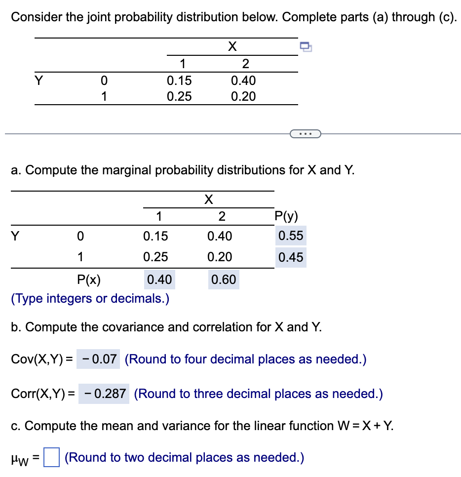 Solved Part C. ﻿FIND "THE MEAN" AND "THE VARIANCE" FOR THE | Chegg.com