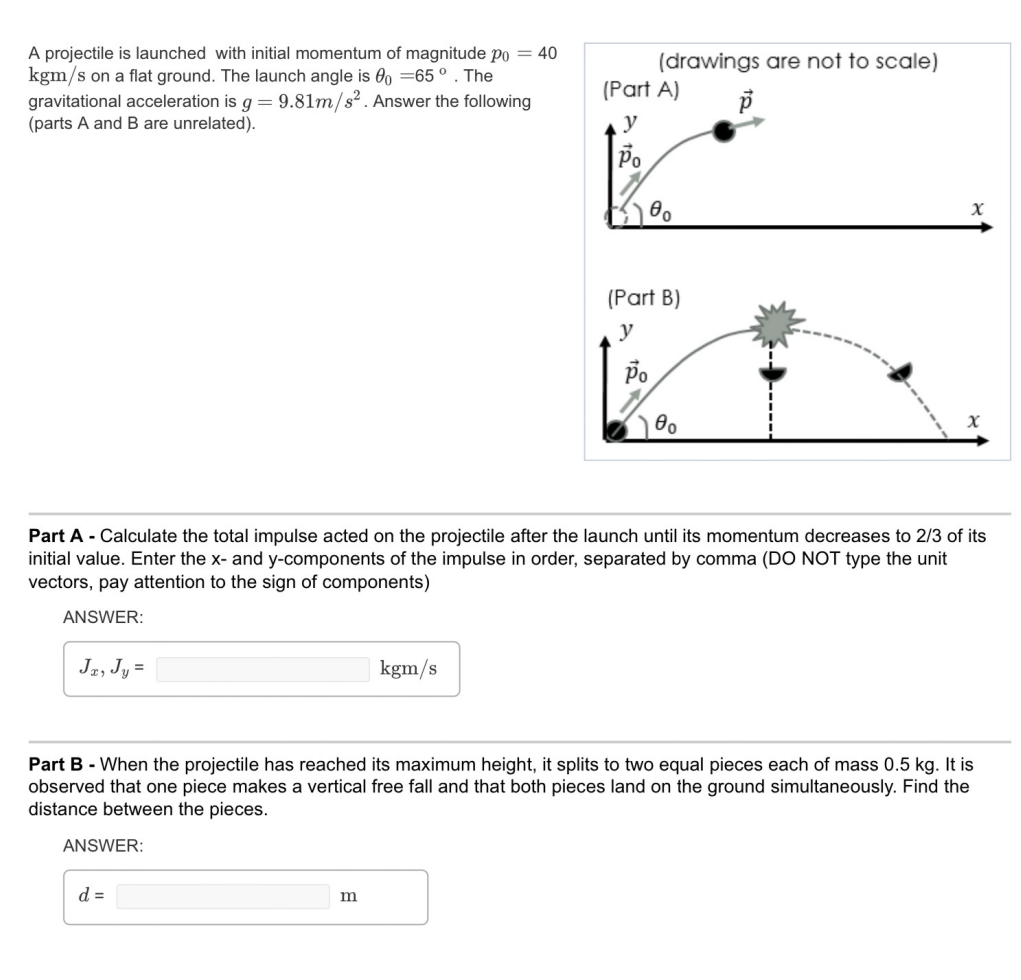 Solved A projectile is launched with initial momentum of | Chegg.com