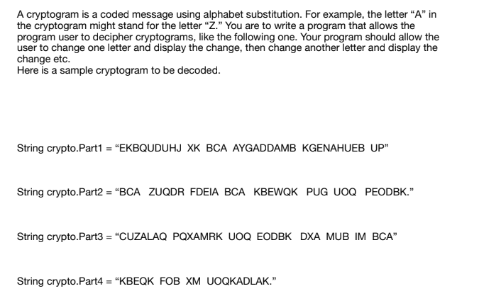 Solved A cryptogram is a coded message using alphabet | Chegg.com