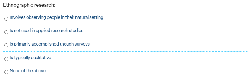 Solved Ethnographic research: Involves observing people in | Chegg.com