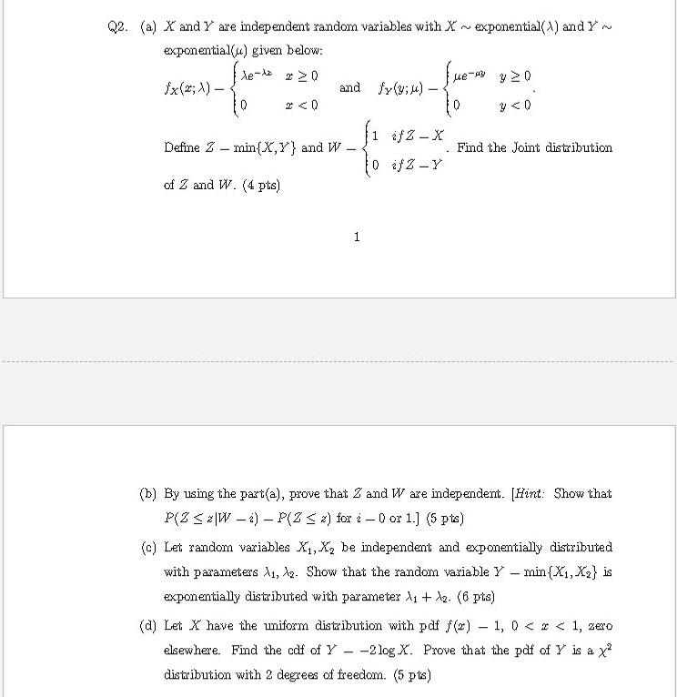 Solved Q2. (a) X and Y are independent random variables with | Chegg.com