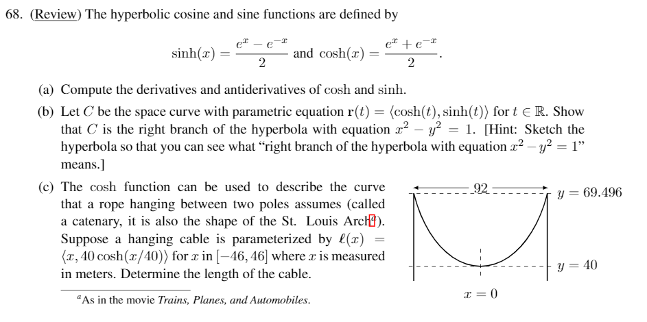 Solved 68. (Review) The hyperbolic cosine and sine functions | Chegg.com