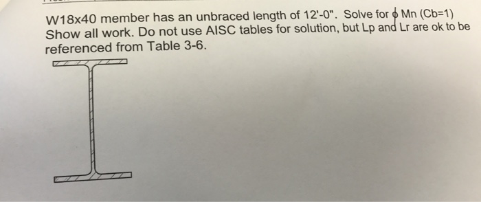 w18x40 member has an unbraced length of 12-0". Solve | Chegg.com