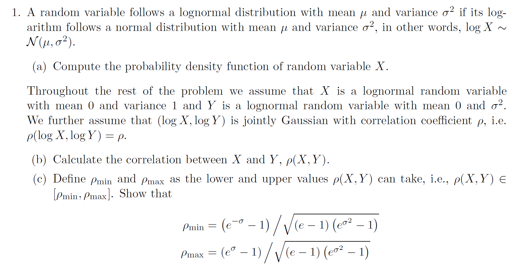1. A random variable follows a lognormal distribution | Chegg.com