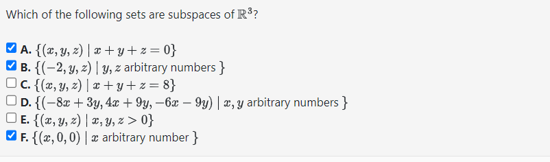 Solved Which of the following sets are subspaces of R3 ? A. | Chegg.com