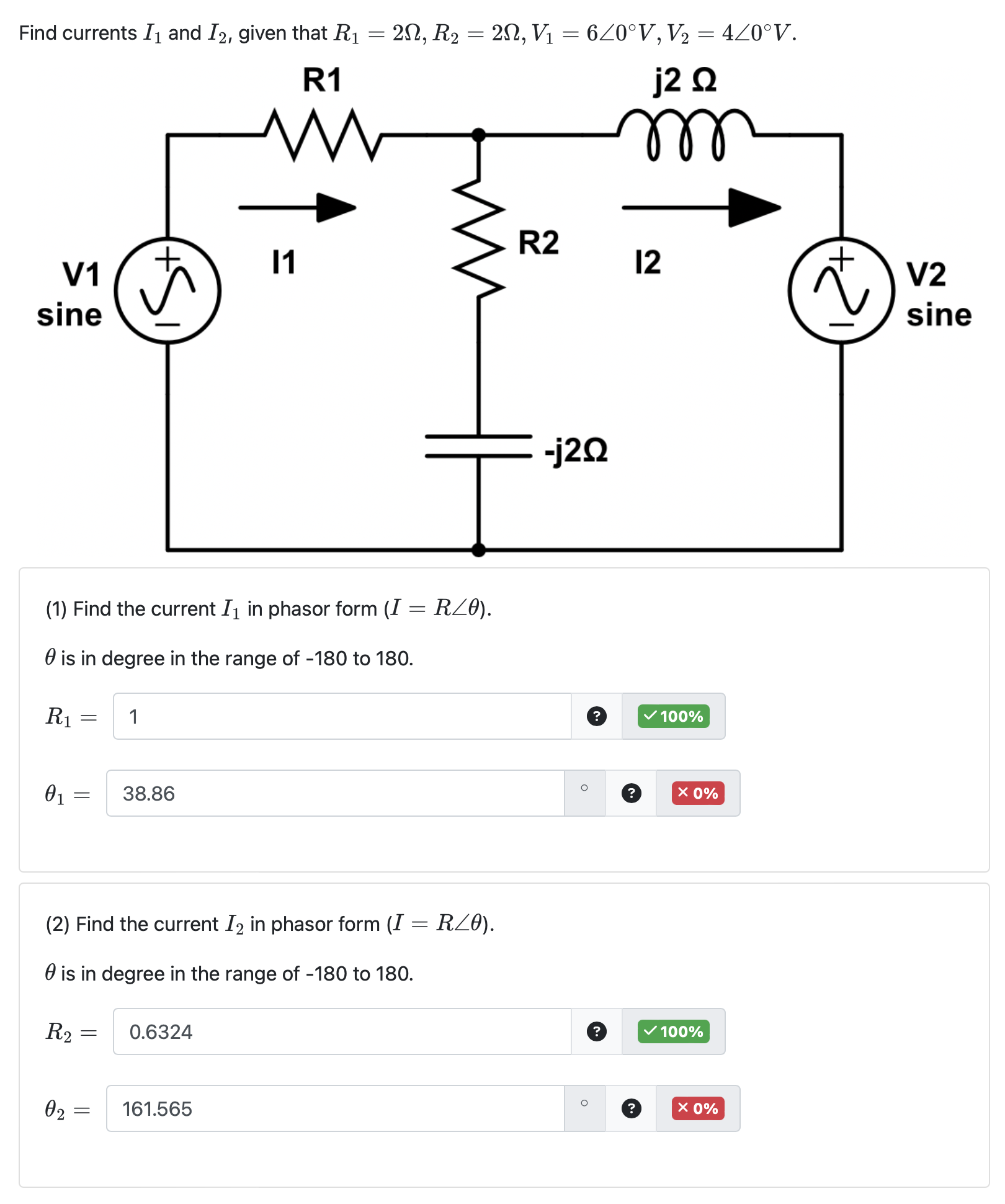 Solved Find currents I1 ﻿and I2, ﻿given that | Chegg.com