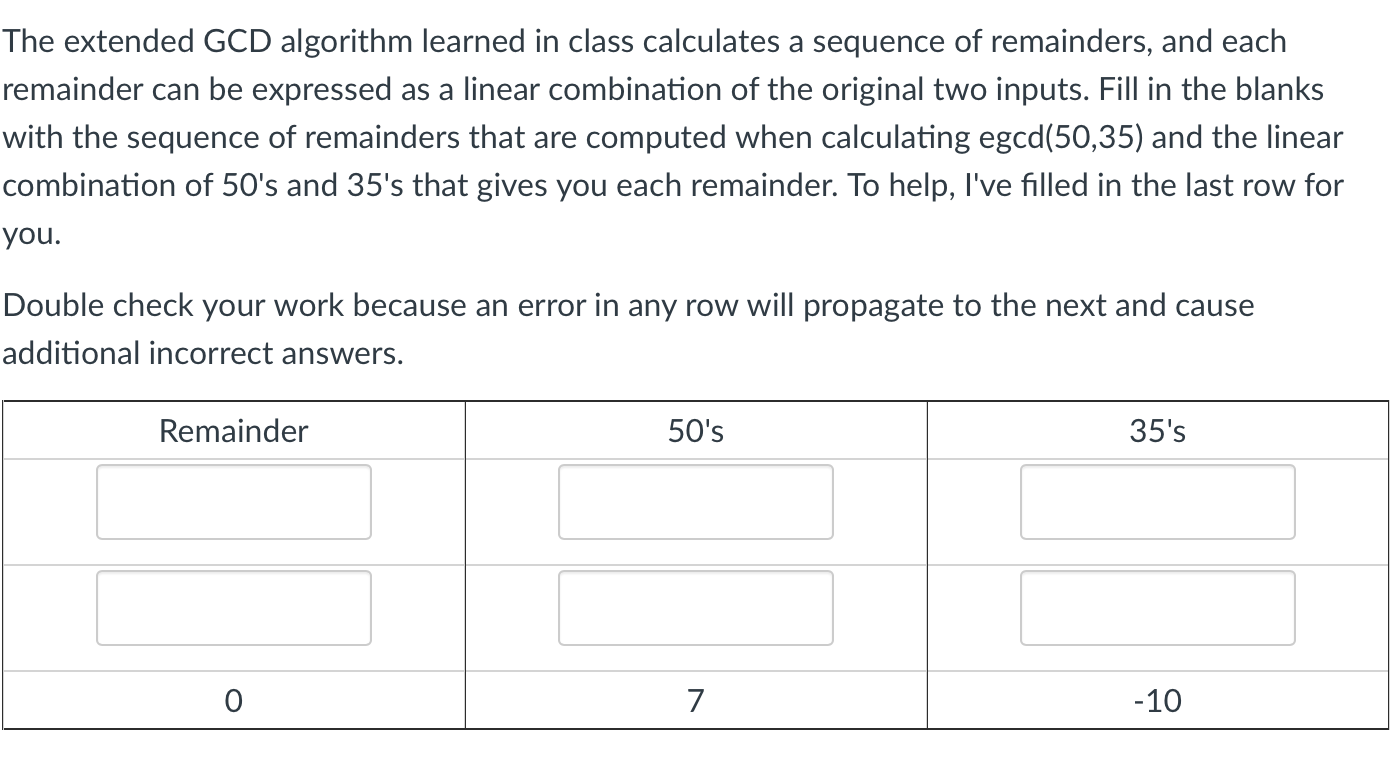 Solved The extended GCD algorithm learned in class | Chegg.com
