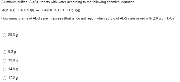 Solved Aluminum sulfide, Al2S3, reacts with water according | Chegg.com
