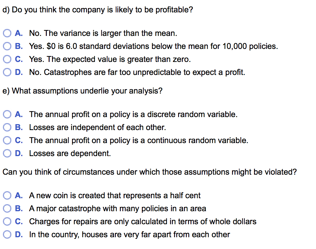 Solved An insurance company estimates that it should make an | Chegg.com