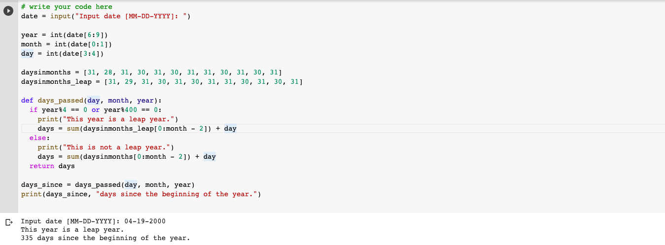 Solved 4.2. Date in year (10pts) 1. Write a function with | Chegg.com
