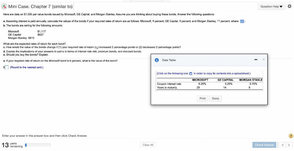 Solved Question Help Mini Case. Chapter 7 (similar to) Here | Chegg.com