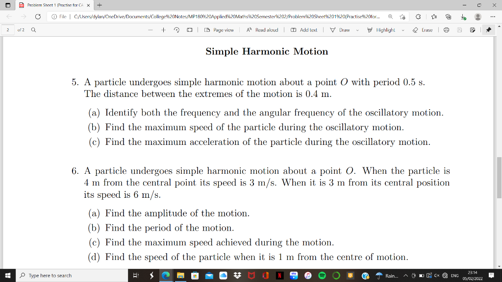 Solved 5. A particle undergoes simple harmonic motion about | Chegg.com