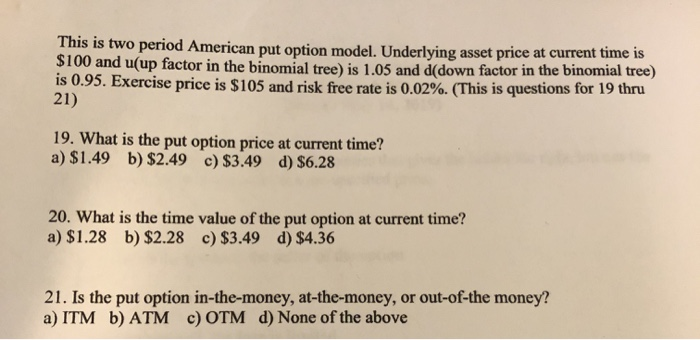 Solved This is tw $100 and u(up factor in the binomial tree) | Chegg.com