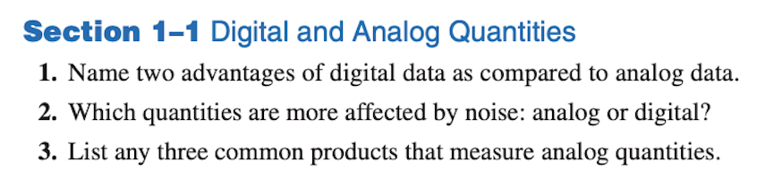 Solved Section 1-1 Digital and Analog Quantities 1. Name two | Chegg.com