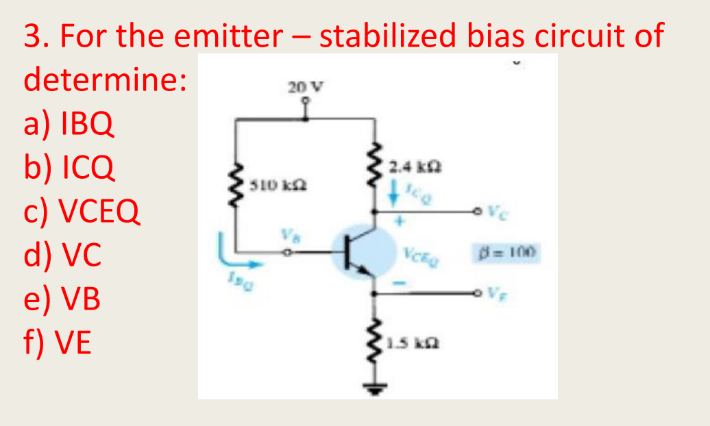 Solved - 20 V 3. For the emitter – stabilized bias circuit | Chegg.com