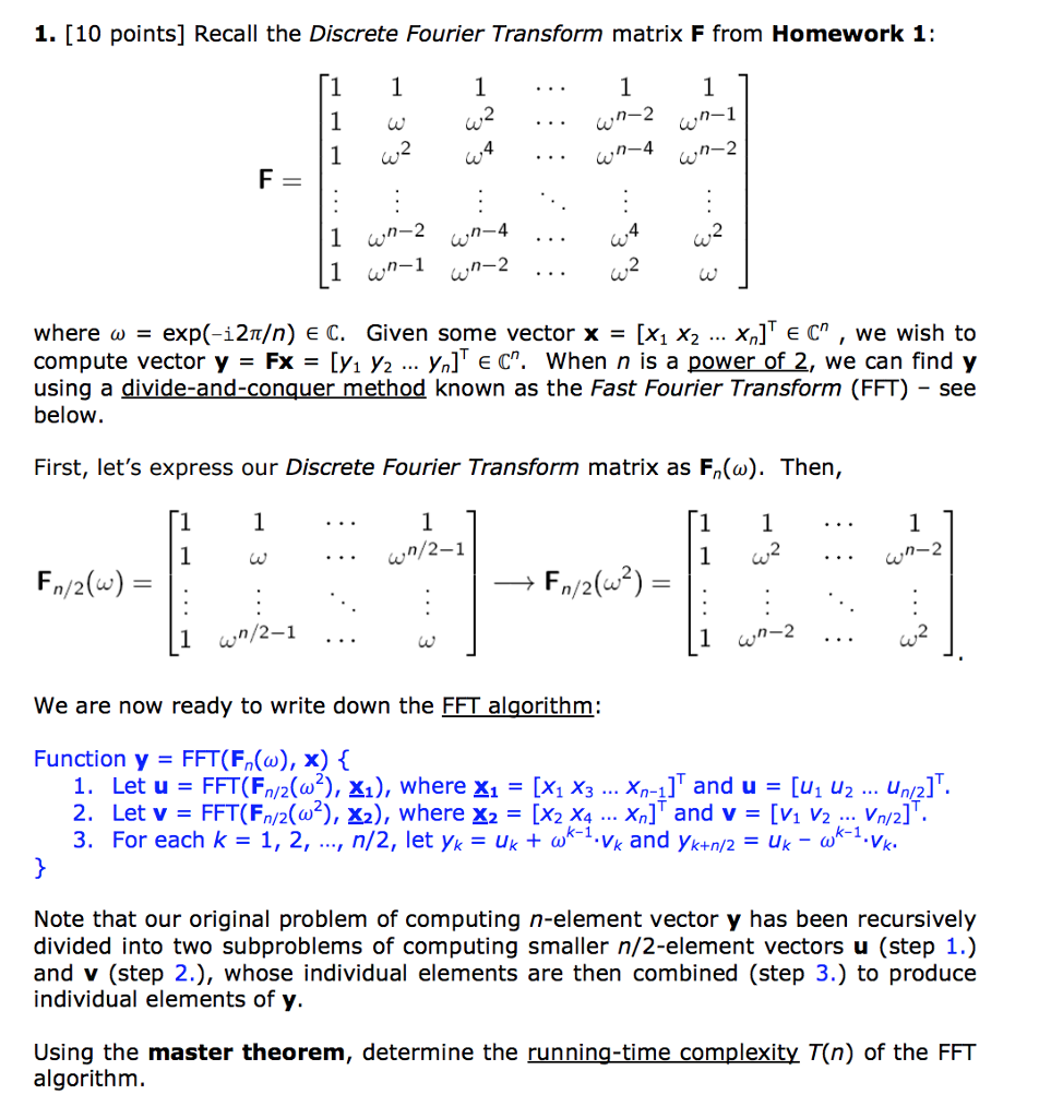 Solved 1. [10 points] Recall the Discrete Fourier Transform | Chegg.com