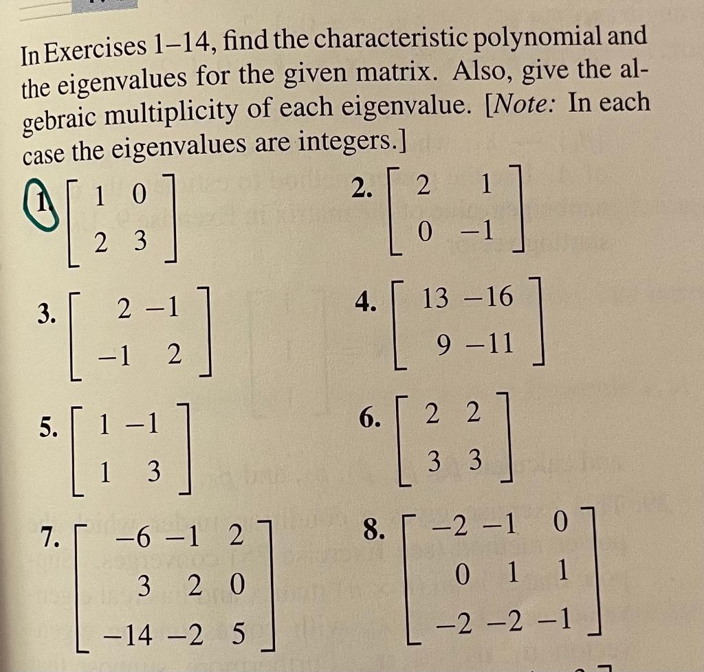 Solved In Exercises 1-14, find the characteristic polynomial | Chegg.com