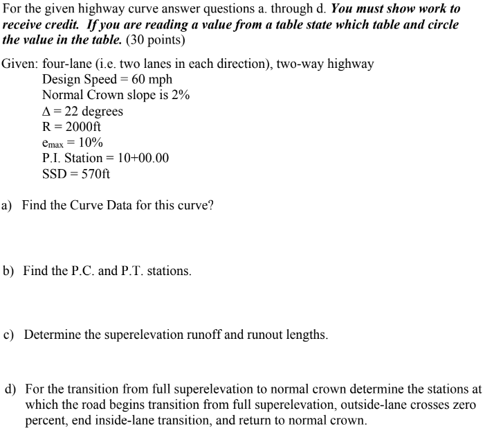 Solved For the given highway curve answer questions a. | Chegg.com