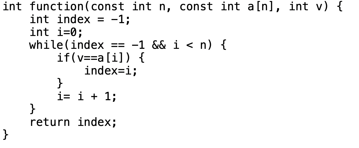 Solved int function(const int n, const int a[n], int v) { | Chegg.com