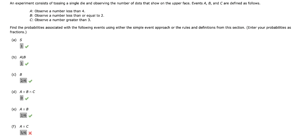 Solved An experiment consists of tossing a single die and | Chegg.com