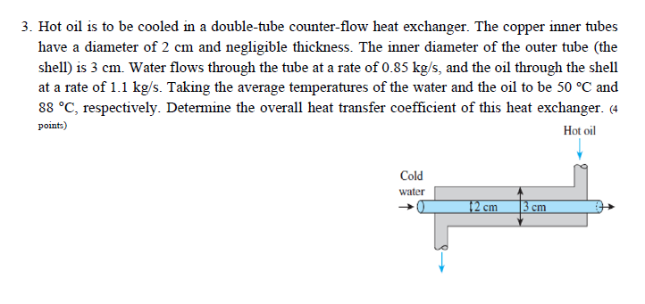 Solved 3. Hot oil is to be cooled in a double-tube | Chegg.com