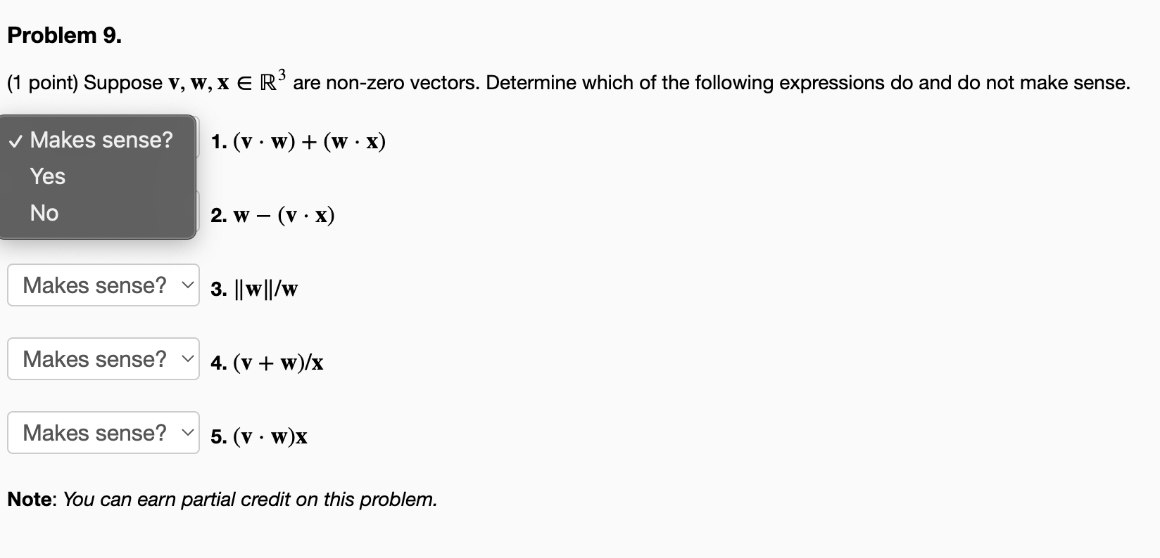 Solved Problem 9. (1 point) Suppose v, w, x E R³ are | Chegg.com