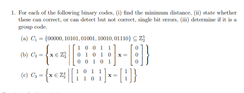 1. For each of the following binary codes, (i) find | Chegg.com