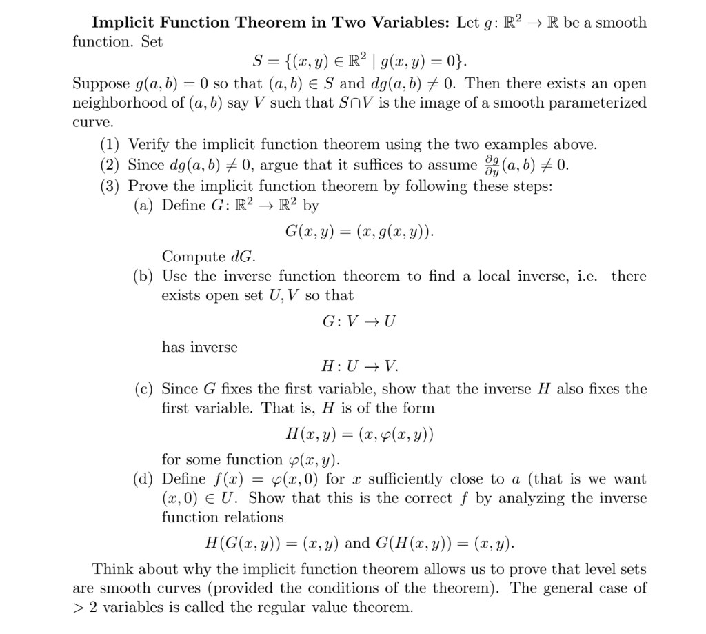 Solved Implicit Function Theorem in Two Variables: Let g: | Chegg.com