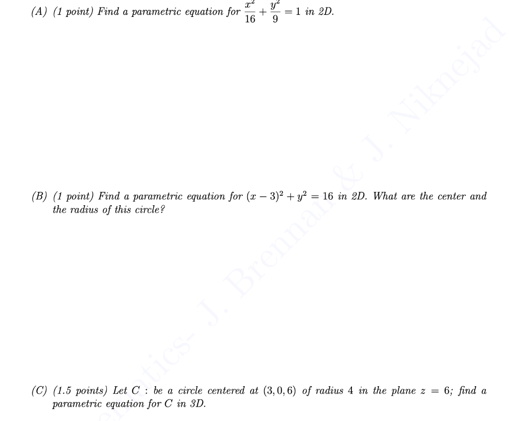 Solved (A) (1 point) Find a parametric equation for | Chegg.com