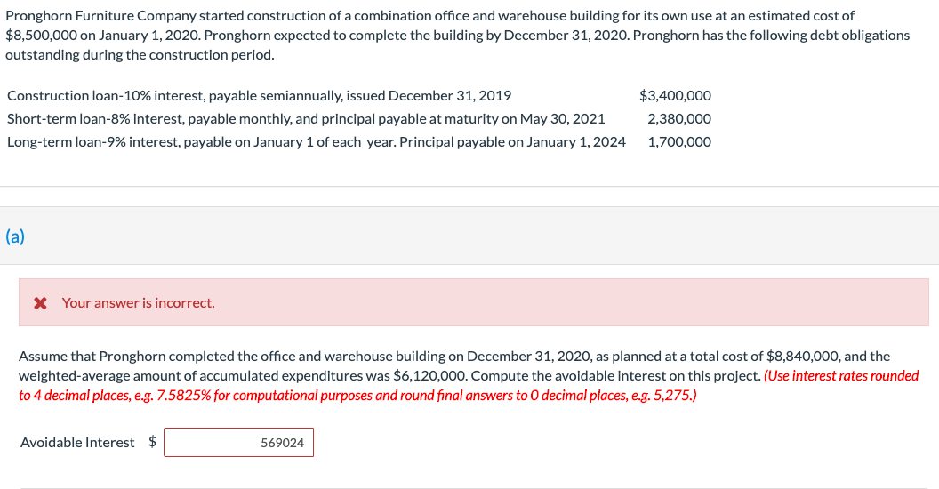 Solved Pronghorn Furniture Company started construction of a | Chegg.com
