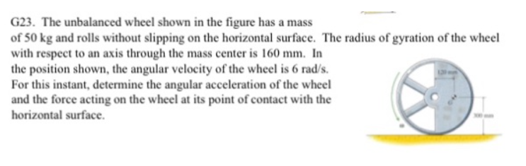 Solved G23. The unbalanced wheel shown in the figure has a | Chegg.com
