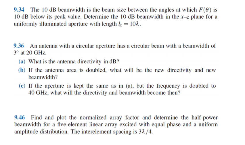 Solved 9.34 The 10 dB beamwidth is the beam size between the | Chegg.com