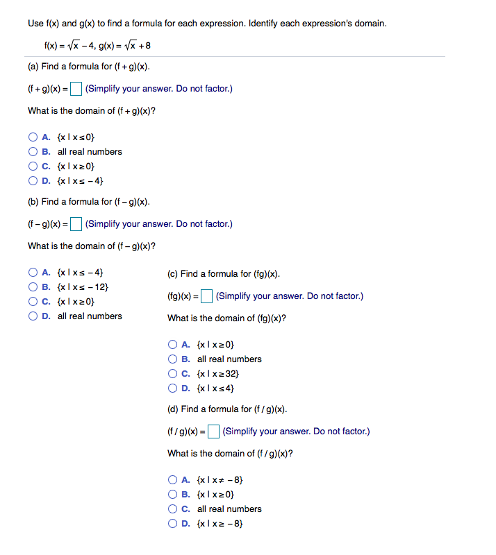 Solved Use f(x) and g(x) to find a formula for each | Chegg.com