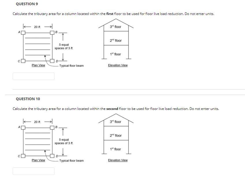 Solved QUESTION 9 Calculate the tributary area for a column | Chegg.com