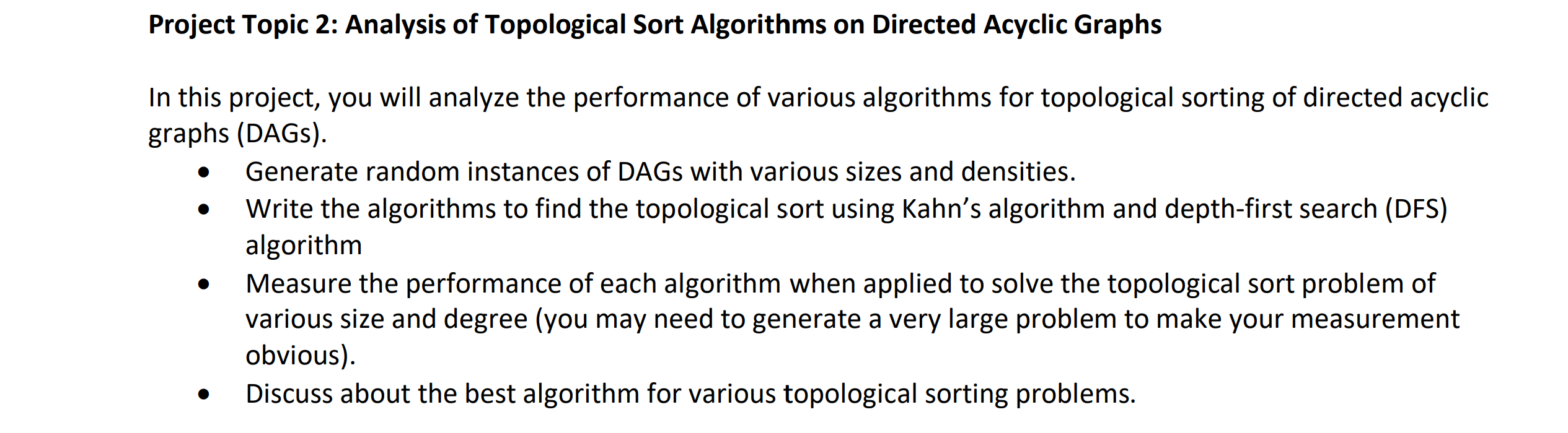 Project Topic 2: Analysis of Topological Sort | Chegg.com