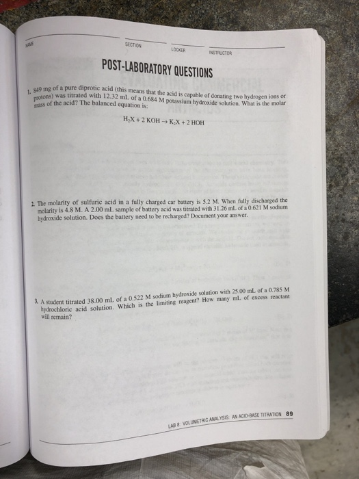 Solved SECTION LOCKER INSTRUCTOR POST-LABORATORY QUESTIONS | Chegg.com