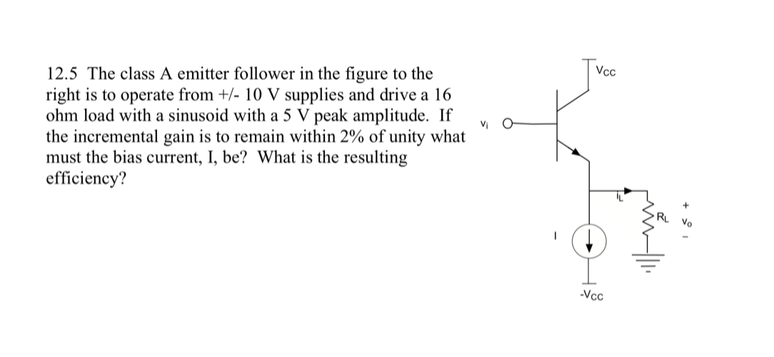 Solved The class A emitter follower in the figure to the | Chegg.com