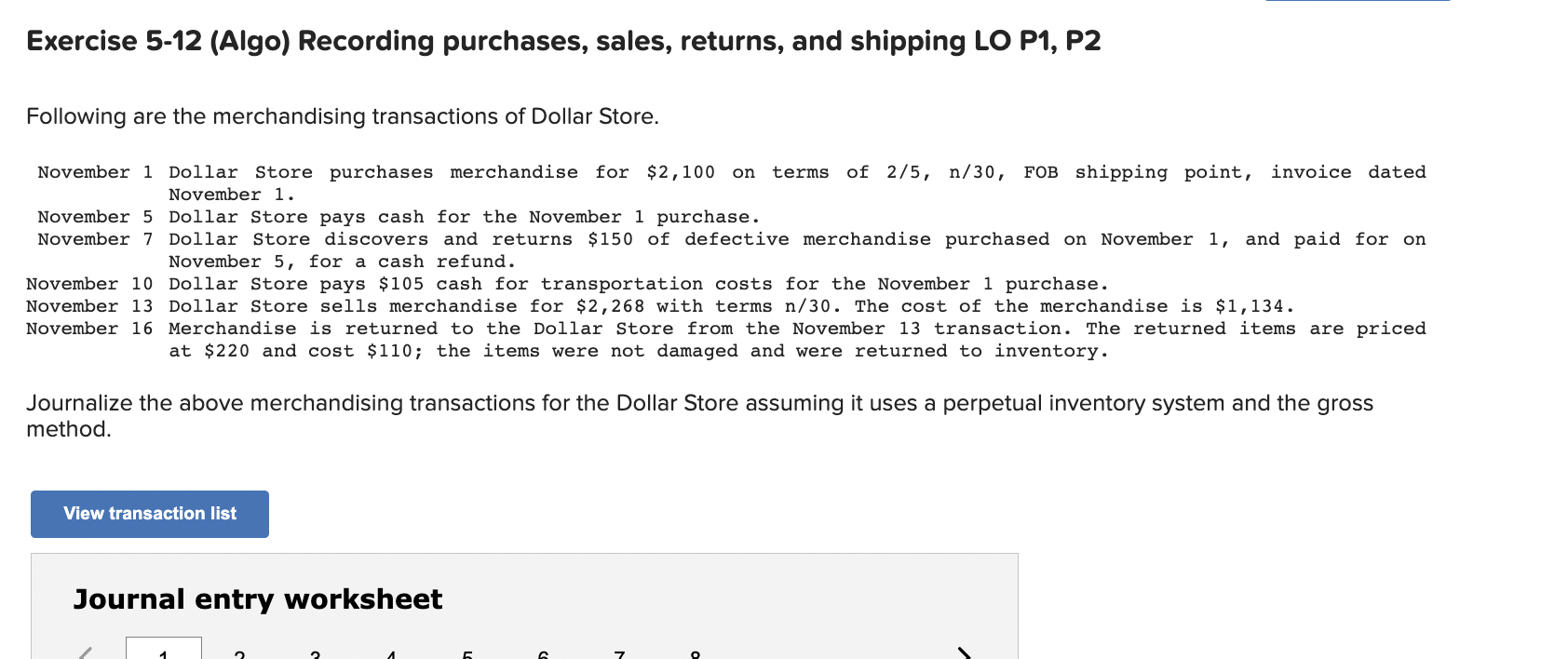 Solved Exercise 5-12 (Algo) Recording purchases, sales, | Chegg.com Solved Exercise 5-12 (Algo) Recording purchases, sales, | Chegg.com