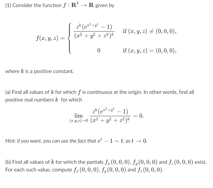 Solved (1) Consider the function f:R3→R given by | Chegg.com