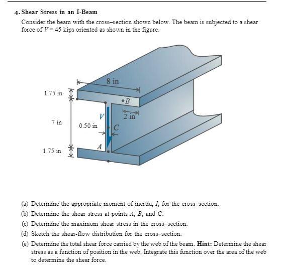 Solved 4. Shear Stress in an I-Beam Consider the beam with | Chegg.com