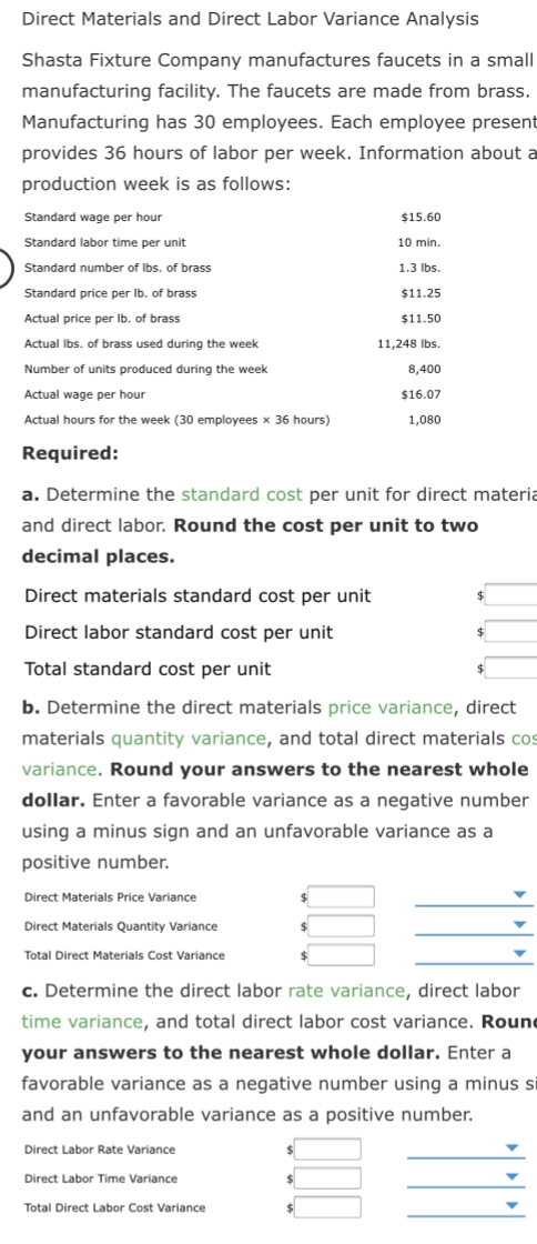 Solved Direct Materials and Direct Labor Variance Analysis | Chegg.com